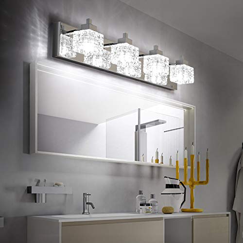 TRLIFE Bathroom Vanity Light Fixtures, 26inches Crystal Vanity Light Fixture Modern Bathroom Lights Over Mirror 4 Lights Vanity Light for Bathroom