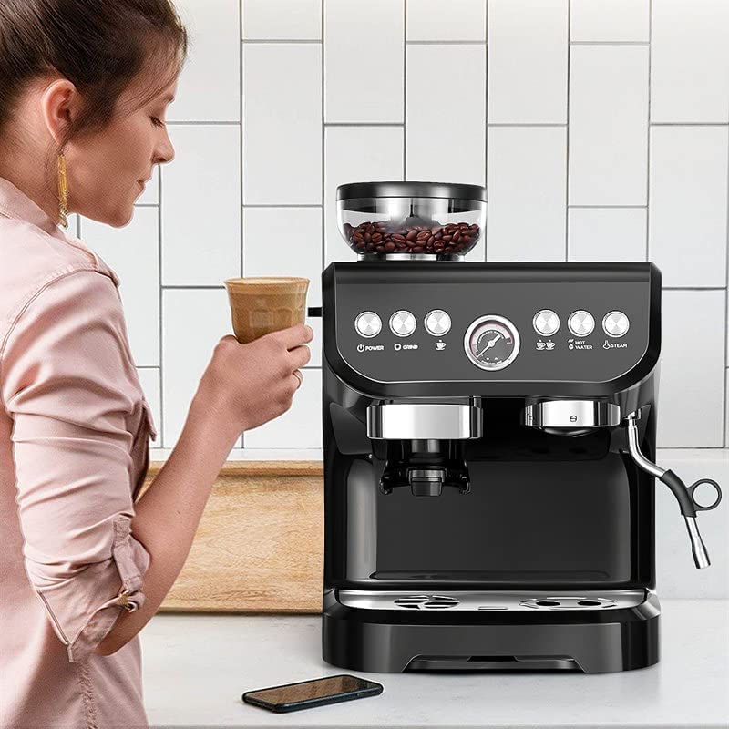 Trustmade Premium Espresso Machine Coffee Maker with Milk Frother, Coffee Grinder, Commercial Coffee Maker Automatic Stainless Steel, Removable Parts for Easy Cleaning,15 Bar