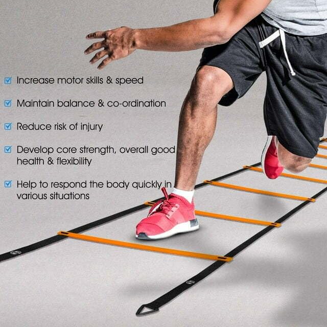 Yes4All Ultimate Combo Agility Ladder Training (Orange) Set – Speed Agility Ladder Orange 12 Adjustable Rungs, 12 Agility Cones & 4 Steel Stakes - Included Carry Bag