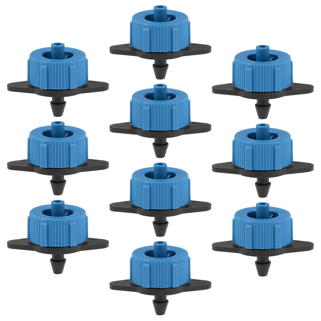 uxcell Pressure Compensating Dripper 2 GPH 8L/H Emitter for Garden Lawn Drip Irrigation with Barbed Hose Connector, Plastic Black Blue 25pcs