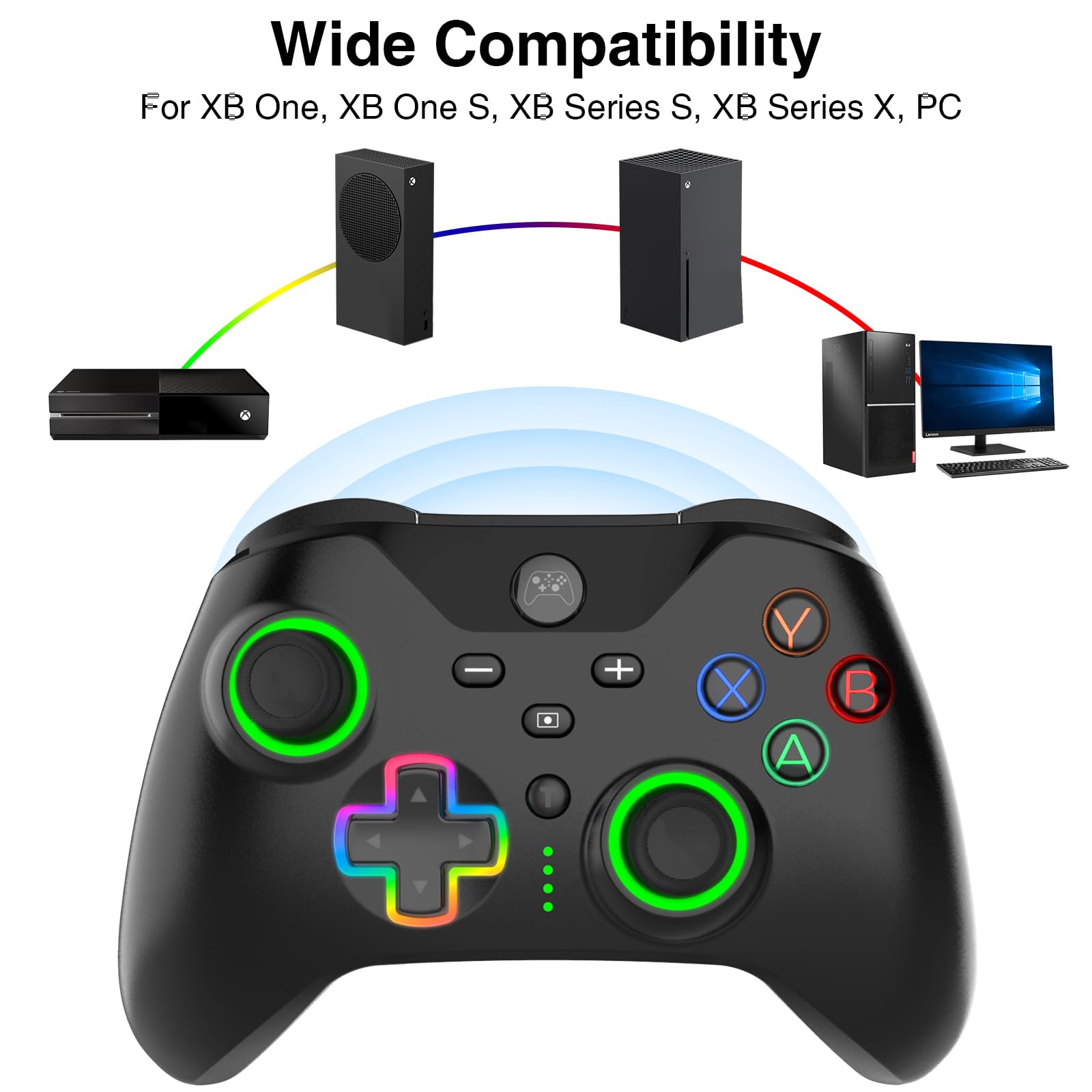 THELIFELICIOUS Wireless Controller for Xbox Series S/X, Xbox One/One S, PC, Rechargeable Gaming Controller with 2.4GHz Connection, USB Charging, LED Light