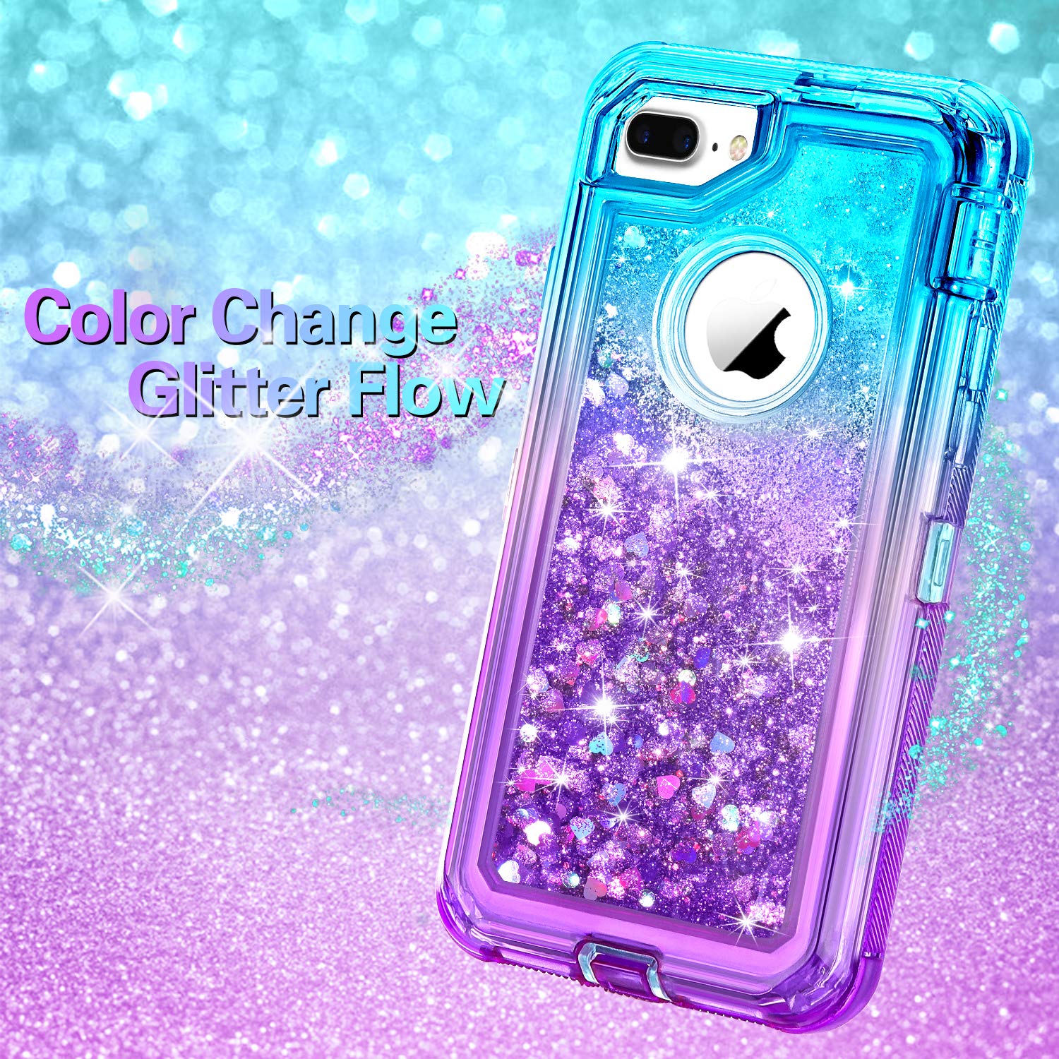 WESADN Case for iPhone 8 Plus Case,iPhone 7 Plus Case for Girls Women Cute Glitter Liquid Protective Bling Heavy Duty Shockproof Gradient Cover for iPhone 8 Plus 7 Plus 6 Plus 6s Plus,Teal Purple