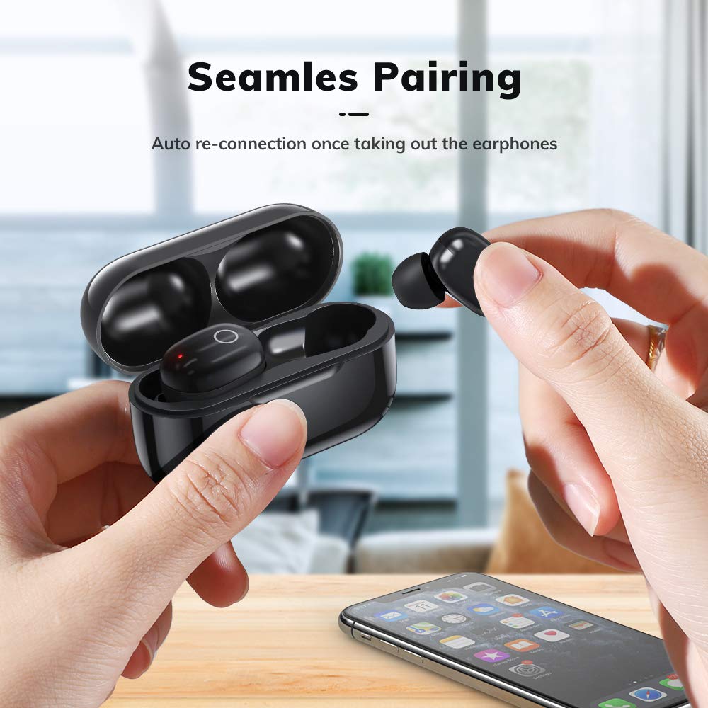 True Wireless Earbuds Bluetooth Headphones Touch Control with Wireless Charging Case in-Ear Headset for Sports, Mystic Black
