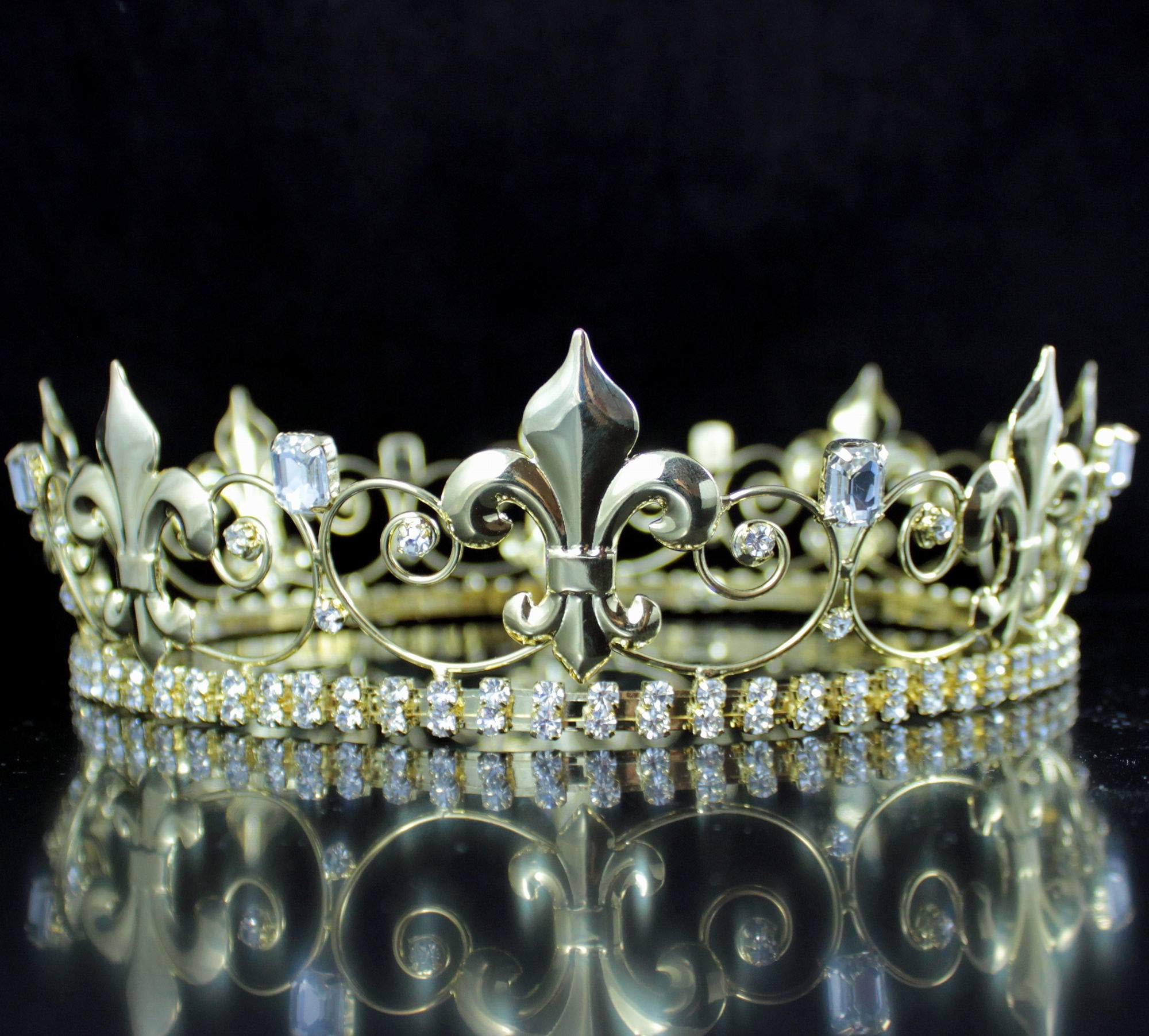 TEEN'S BOY'S METAL KING CROWN CLEAR AUSTRIAN RHINESTONE THEATER PROM PARTY H920 GOLD