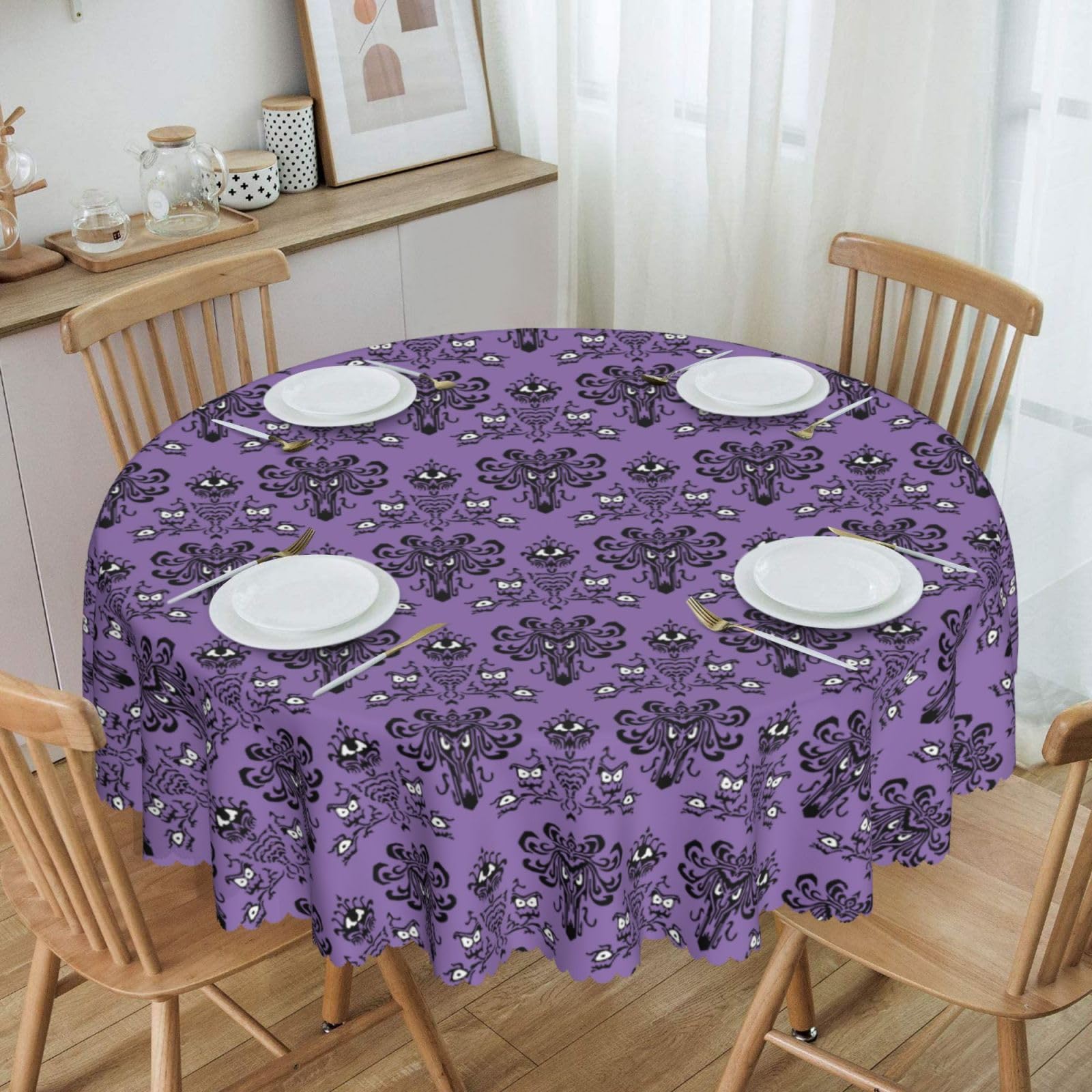 YANGDADA Haunted The Mansion Round Tablecloth 60 inch Washable Polyester Table Cloth Decorative Table Cover for Wedding Party Dining Banquet
