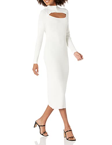The Drop Women's Chantal Fitted Cutout Rib Midi Sweater Dress, Ivory, S