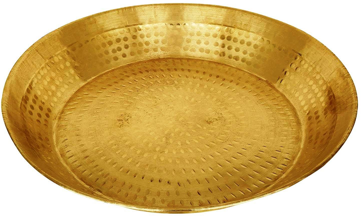 Will and Weaves Indian Traditional Brass Hammered Dough Mixer Atta Parant Size -14 Inch Parat Dough Maker