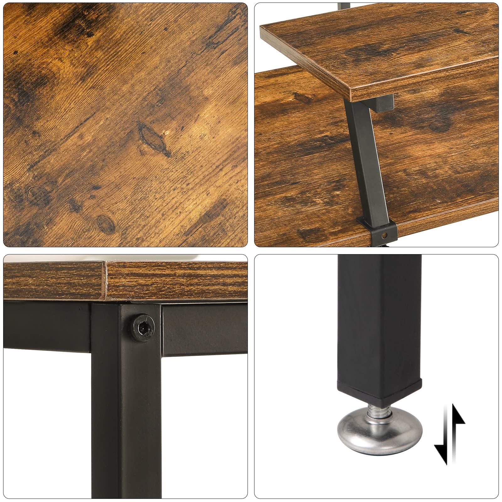 YMYNY L Shaped Computer Desk, Industrial Corner Table for Home Office, PC Laptop Workstation, Study Writing Gaming Table with Monitor Stand, Easy to Assemble, Rustic Brown