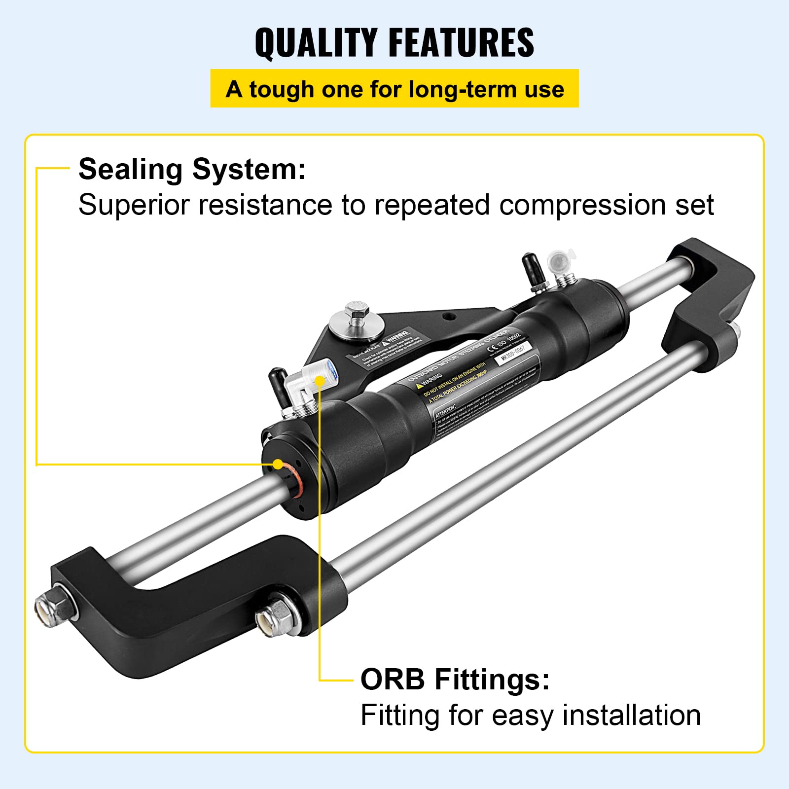 VEVOR Hydraulic Steering for Boats 300HP, Outboard Hydraulic Steering Cylinder HC5358-3 & HC5345-3, Front Mount Without Helm Pump or Steering Hose