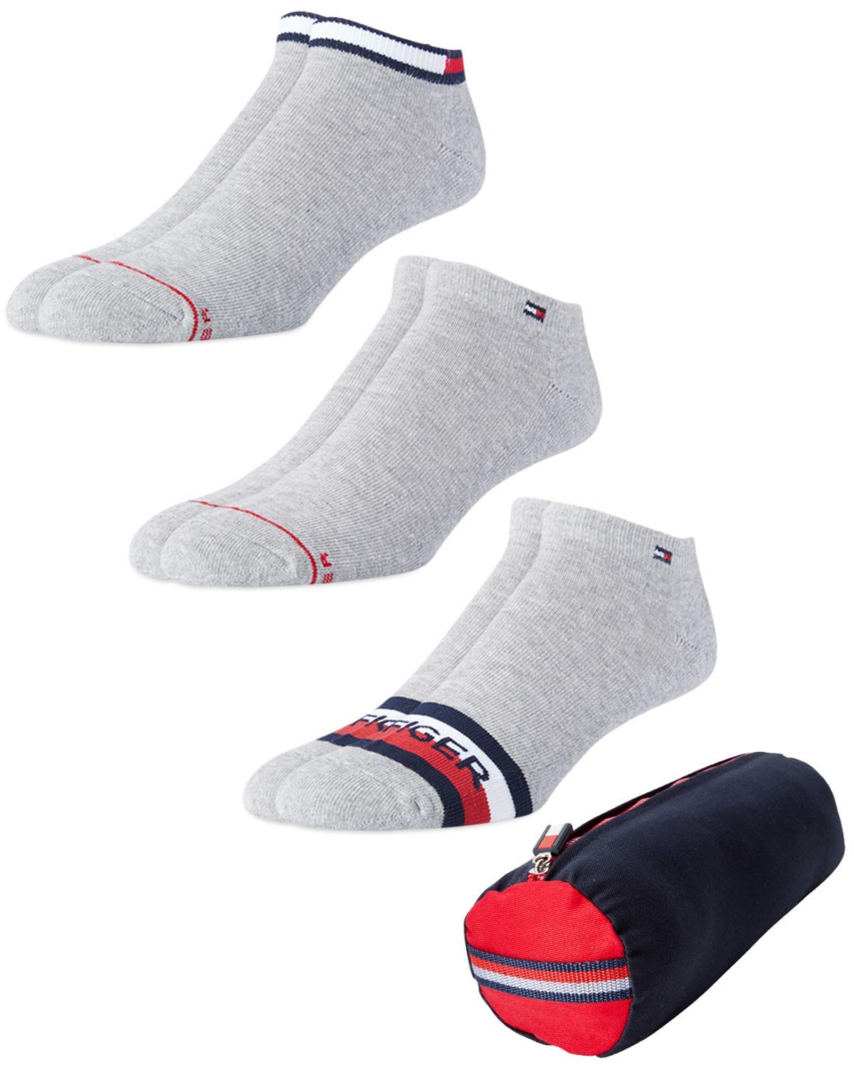 Tommy Hilfiger Men's 3 Pair Cotton Cushion Liner Socks Bag, Oxford Heather, Shoe Size 7-12