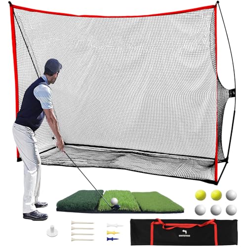 WhiteFang Golf Net Bundle Golf Practice Net 10x7 feet with Golf Chipping Nets Golf Hitting Mat & Golf Balls Packed in Carry Bag for Backyard Driving Indoor Outdoor (3 in 1)