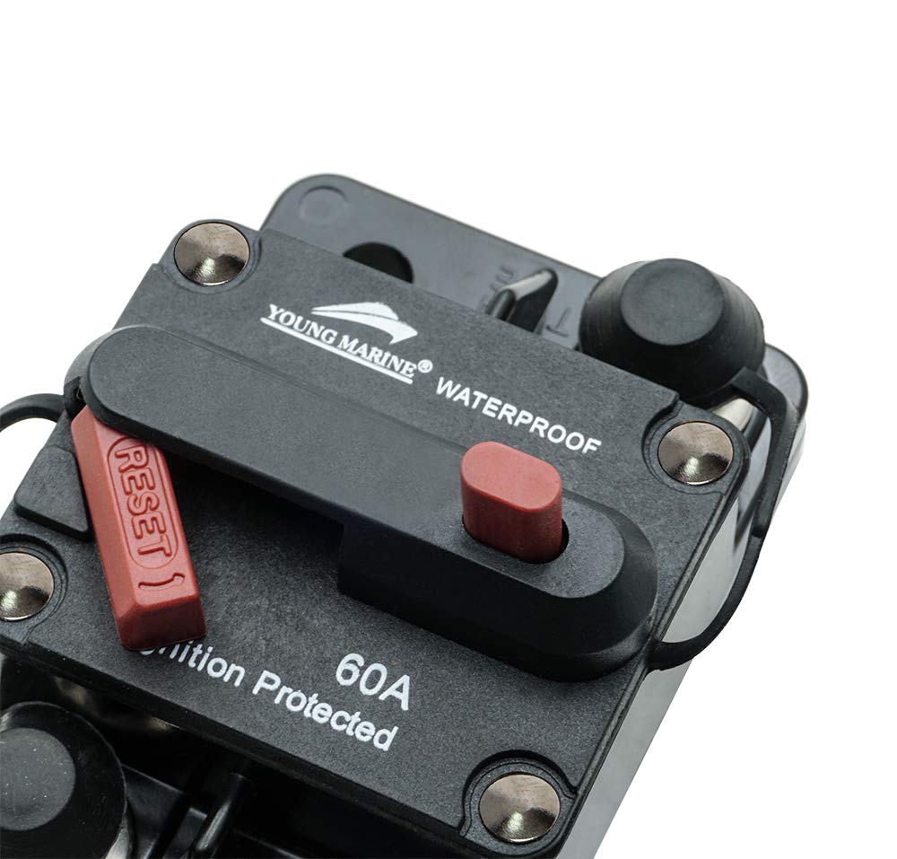 YOUNG MARINE Circuit Breaker Trolling with Manual Reset,Water Proof,12V- 48V DC (Surface Mount-50A)