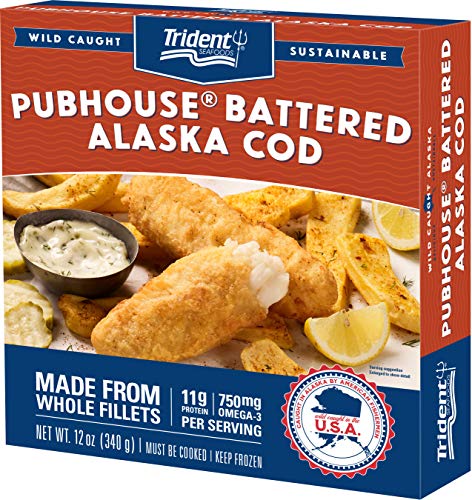 Trident Seafoods - Pub House Battered Cod - 12 oz, Frozen - Wild Caught Alaska Cod - 11g of Protein and 780mg of Omega-3 Per Serving - Made from Whole Fillets - Certified Sustainable