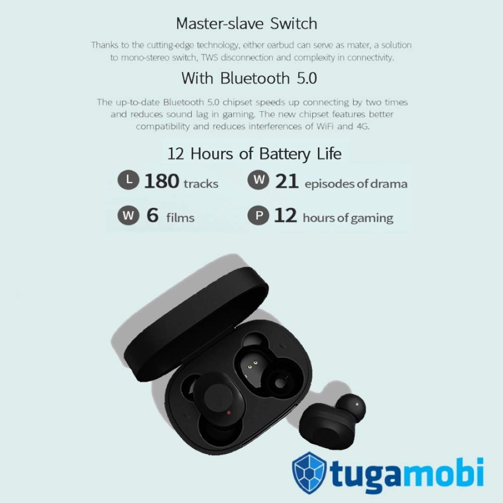 tugamobi SA01 Bluetooth 5.0 True Wireless Stereo Earbuds with 130 Hours of Standby Time Water-Resistant Easy Pairing High Talk Quality Music Playback Light Weight Portable
