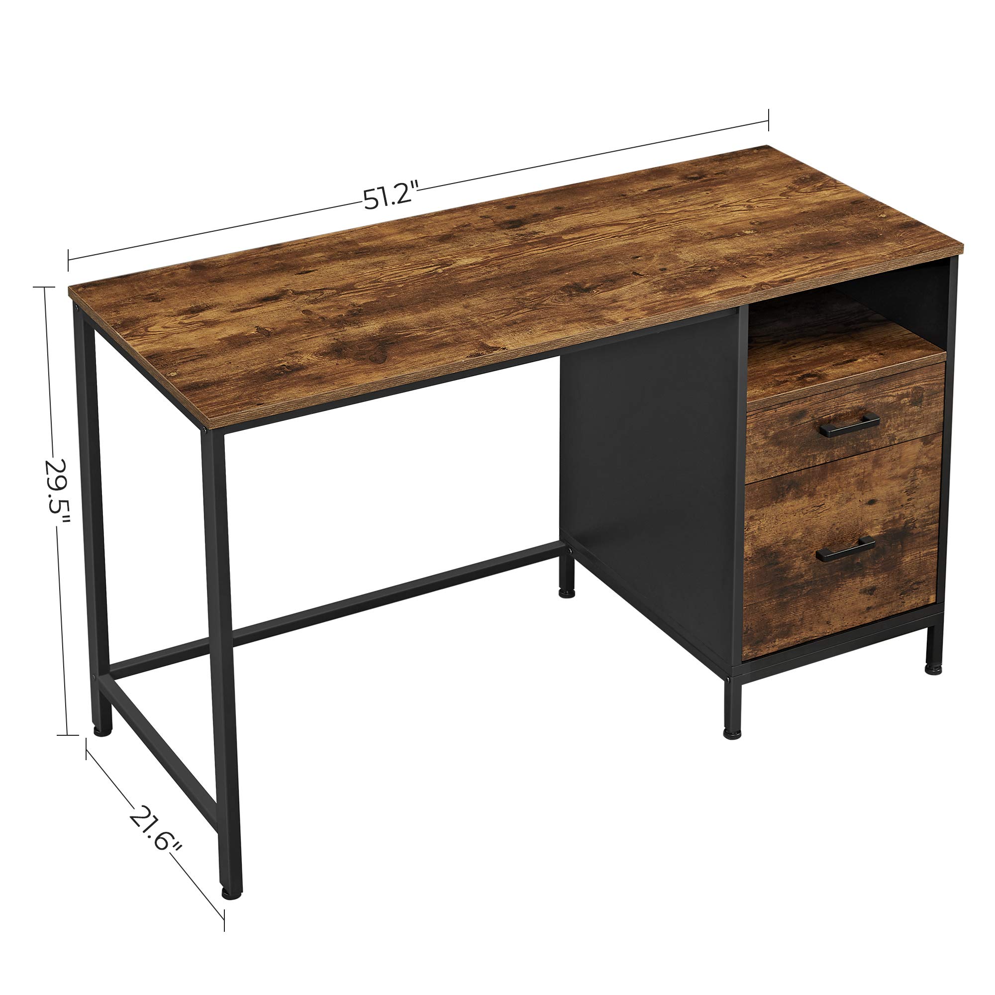 VASAGLE Computer Desk with Drawers, Writing Study Desk with File Cabinet, PC Desk for Home Office, Industrial Style, Rustic Brown and Black ULWD052B01