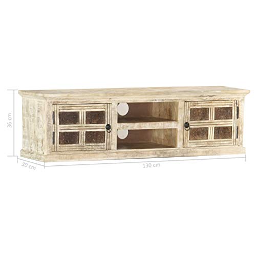 THYUOVAI TV Cabinet,Media Cabinet Tv Console Stereo Cabinet Low Board Suitable for Living Room,Bedroom,Closet,Hallway,Foyer,Office White 51.2"x11.8"x14.2" Solid Mango Wood