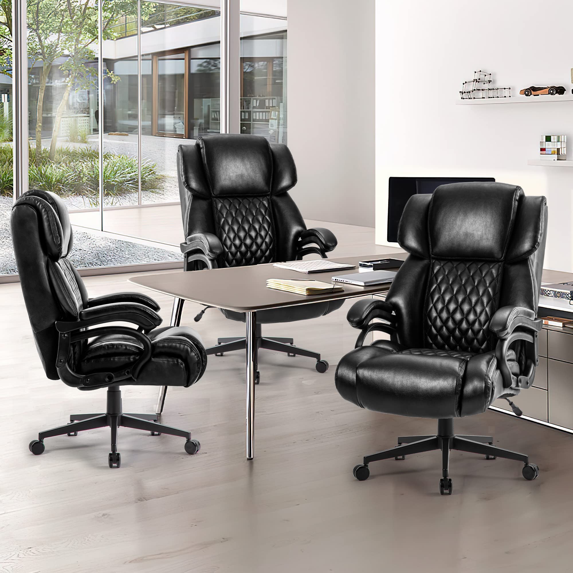 YI DANICA High Back Big & Tall 400lb Office Chair - Heavy Duty Metal Base, Adjustable Tilt Angle Large Bonded Leather Ergonomic Executive Desk Computer Swivel Chairs