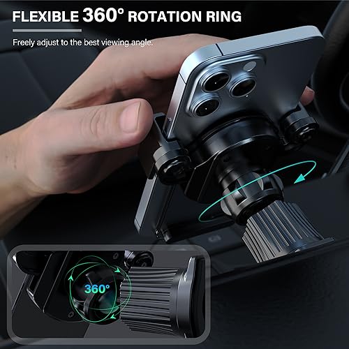 TUORL Universal Car Phone Mount, Compatible with 99% Air Vents, Adjustable 360-degree Swivel Head, Fits All Smartphones, Black
