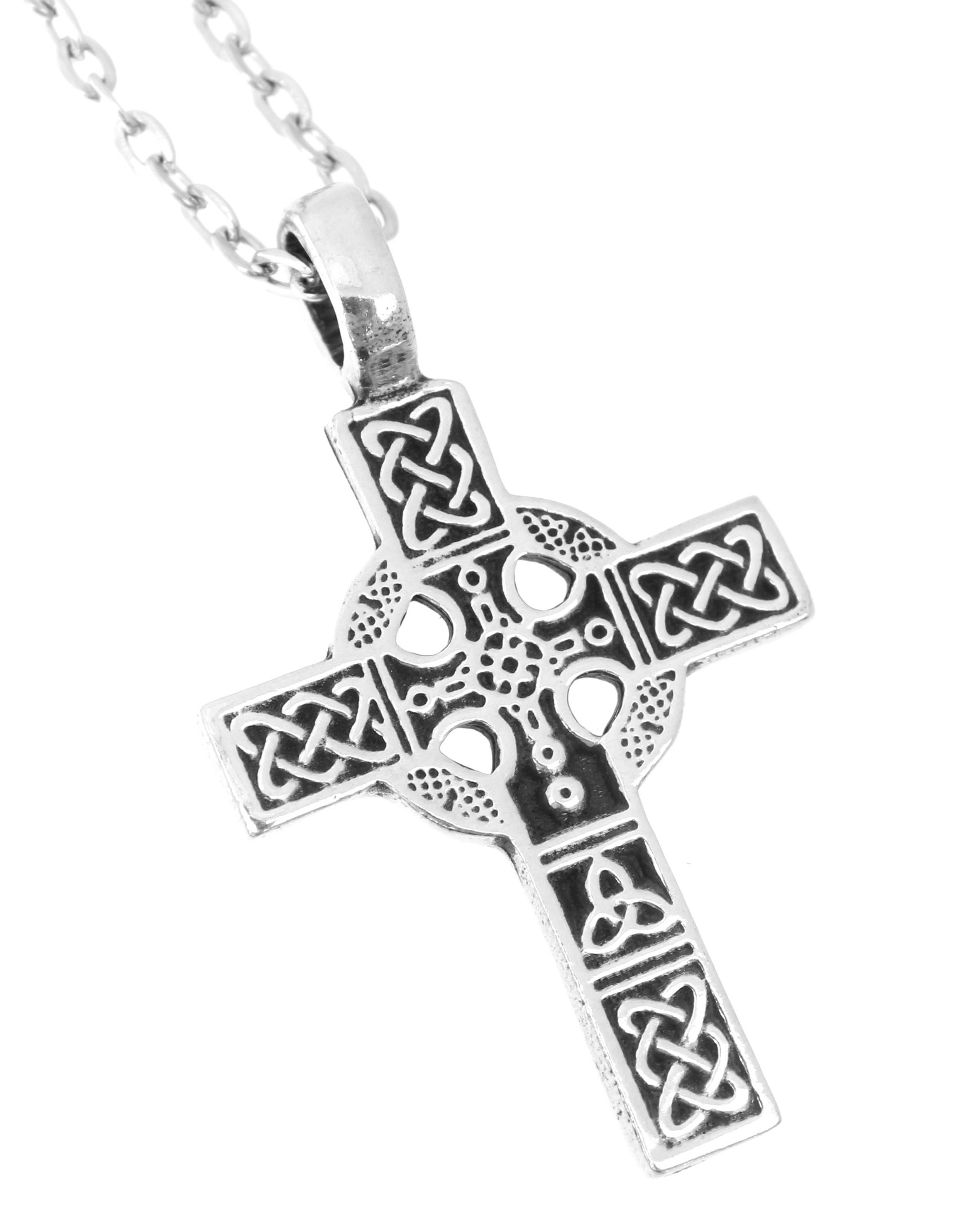 Trilogy Jewelry Pewter Celtic Cross with Triquetra Knot High Polish Pendant on 3mm Cable Link Chain