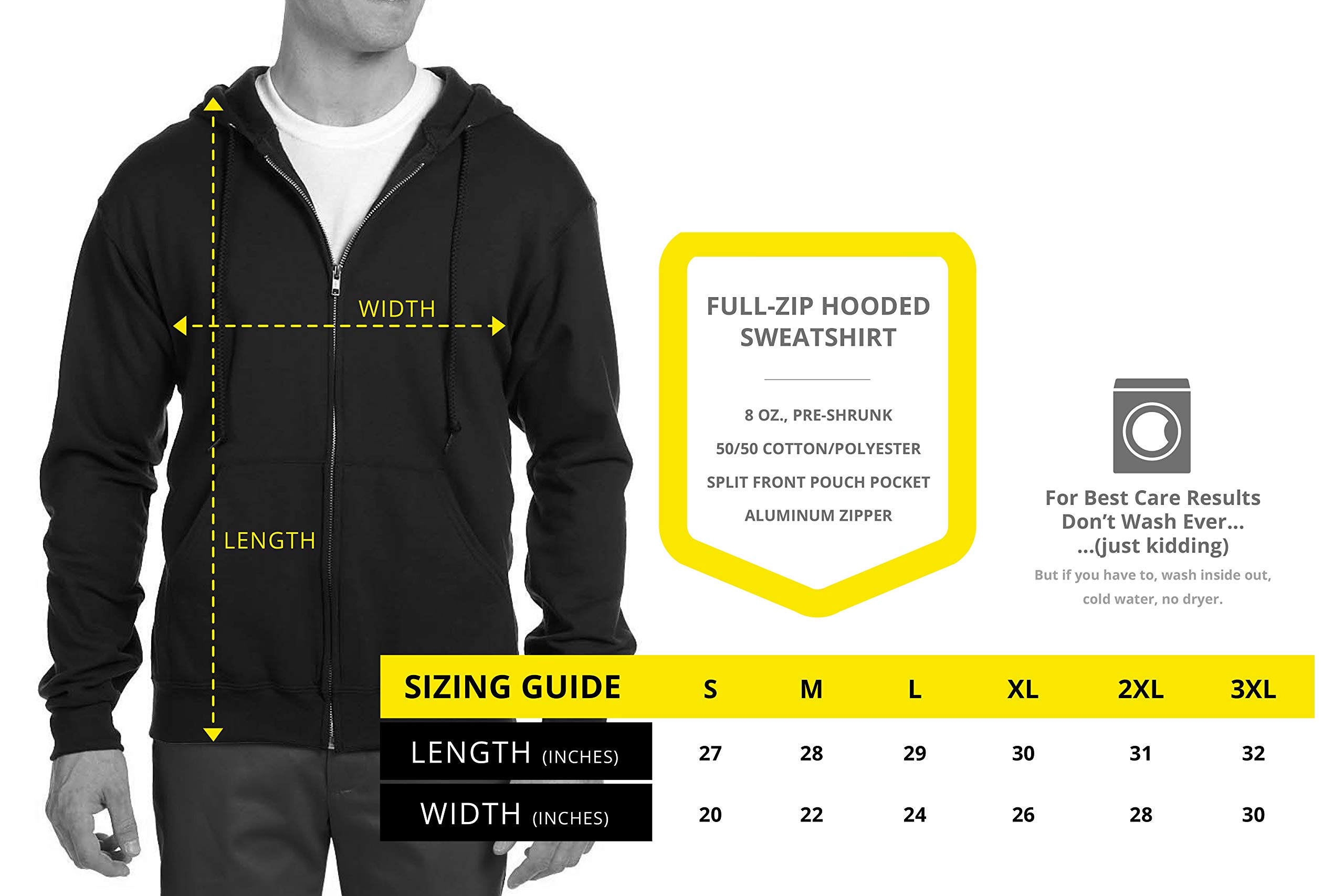 Wild Bobby Who's The Boss Yellow 1969 Mustang 302 Front Back Cars and Trucks Graphic Zip Up Hoodie Sweatshirt, Black, Large