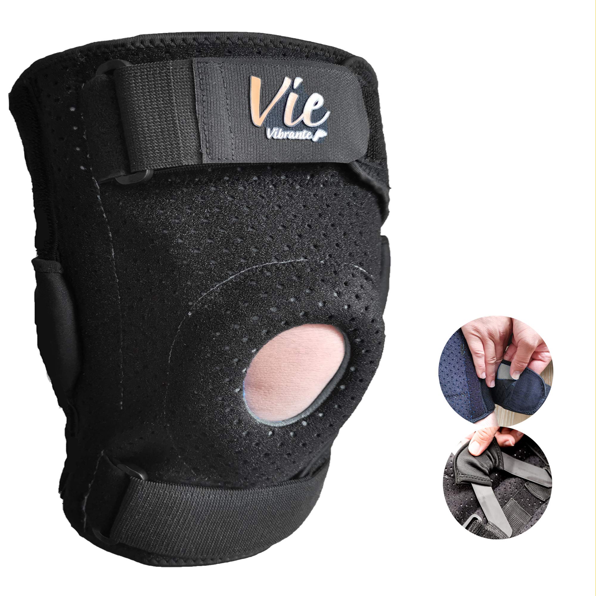 VieVibrante Plus Size Knee Brace Exclusive - Hinged Side Closing Design for Fast Easy Wearing. Designed for Plus Size Men and Women, Provides Great Stabilization, Support, Non Slip & Non Bulky 3