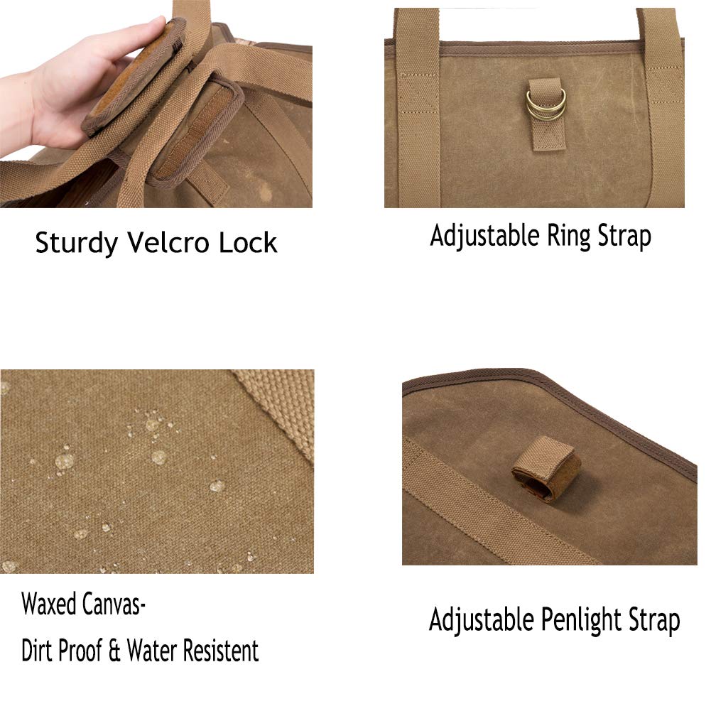 Vcedas Heavy Duty Waxed Canvas Log Carrier Tote Bag, Firewood Holder, Fireplace Stove Accessories Storage Bag (Khaki)