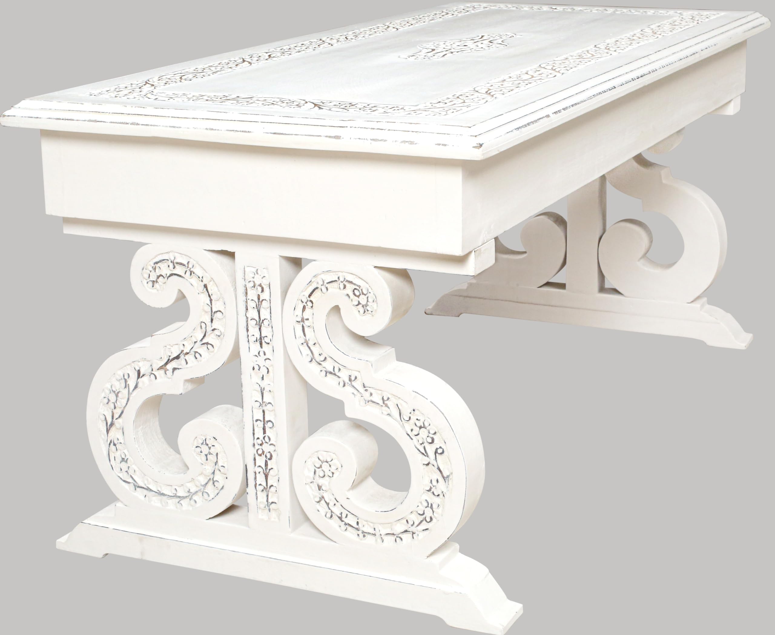 White Coffee Table,Wood Coffee Tables for Living room,Living room Centre Table,Wooden Coffee Table -Mango wood,Rectangular Wooden coffee Table,Tea Table,Wood Accent Table- 40x18 Inch Antique White