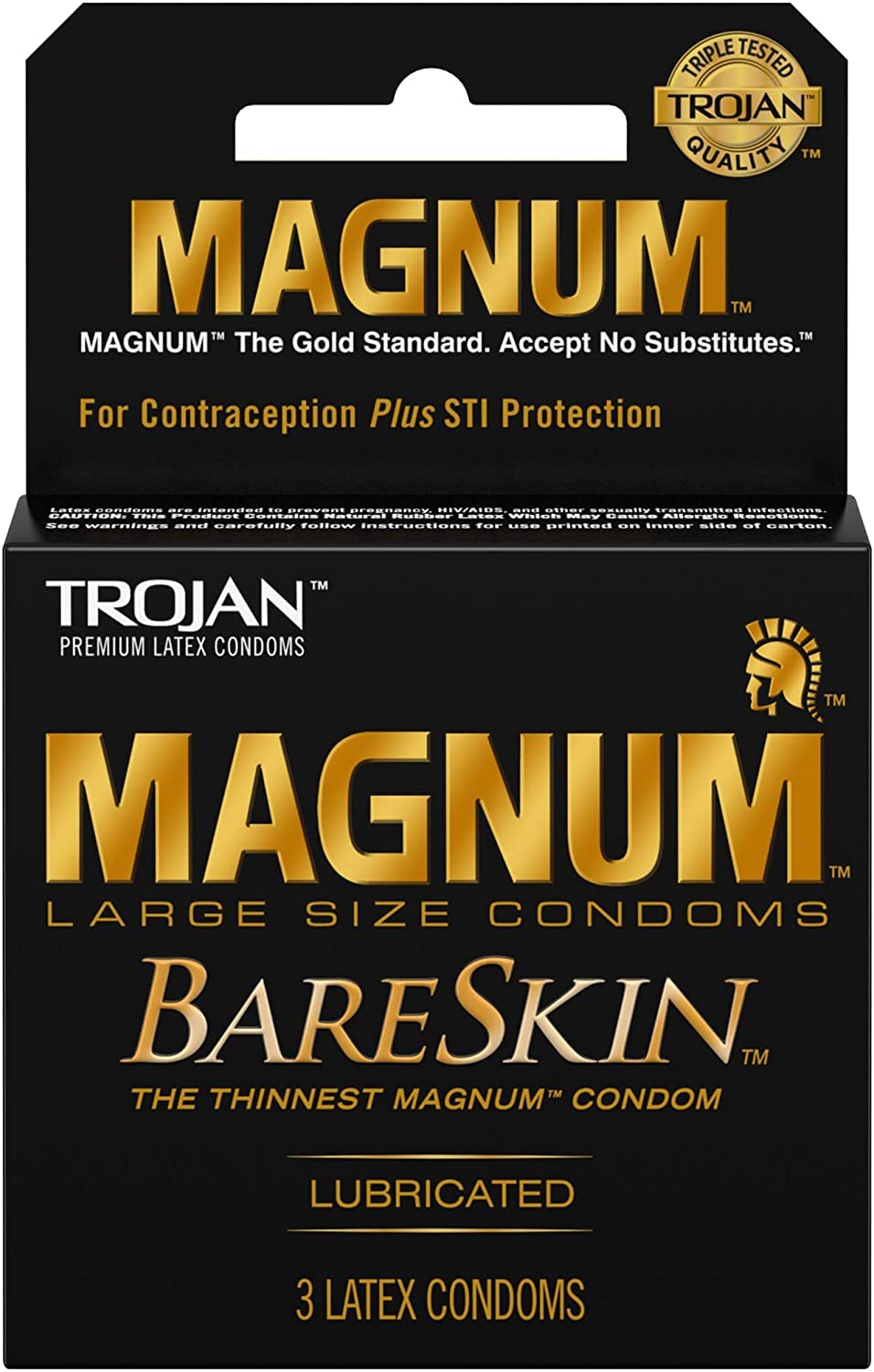 TROJAN Magnum Bareskin Lubricated Condoms 3 ea (Pack of 12)