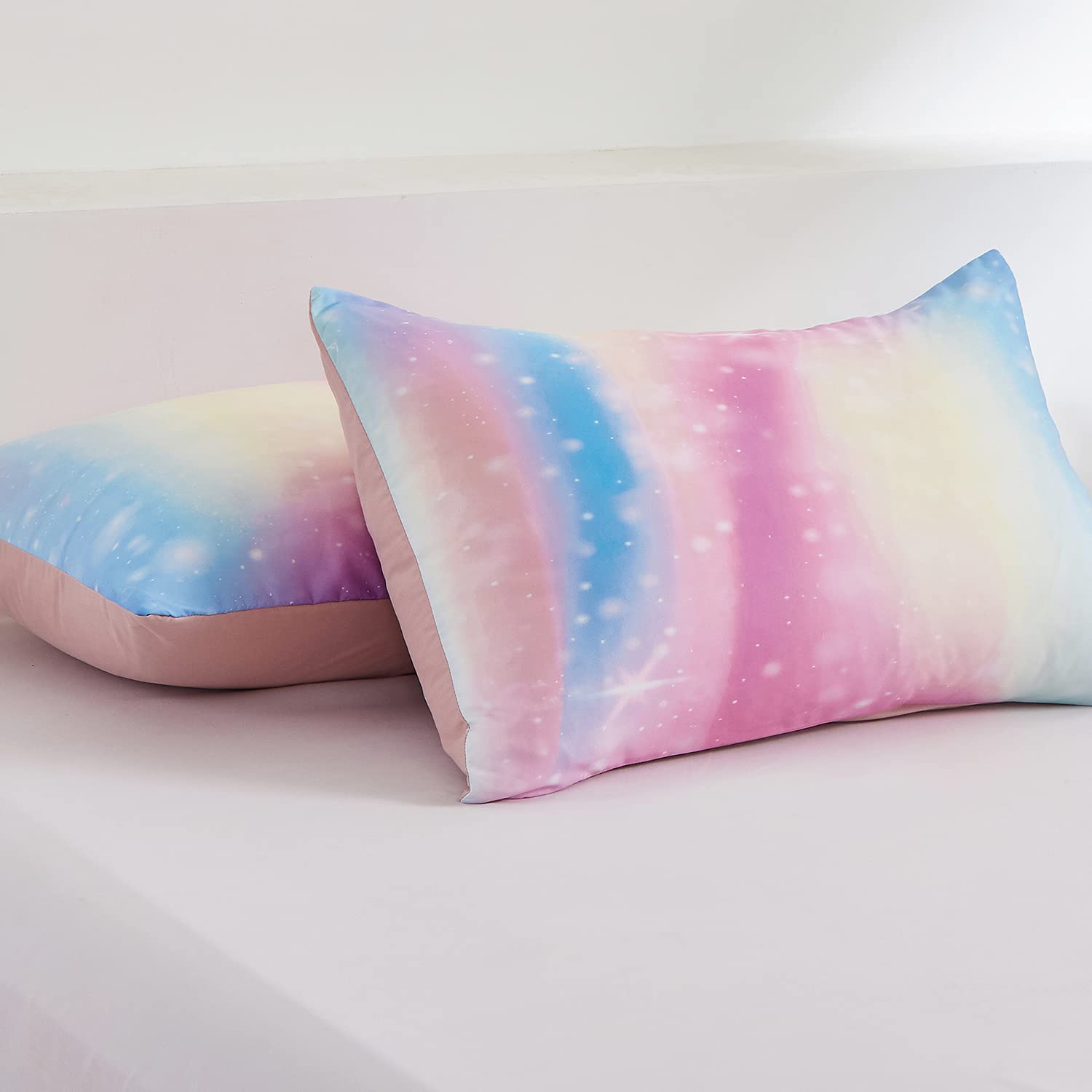 YOOCOOL Galaxy Duvet Cover Twin for Girls,3 Pieces Rainbow Printed Duvet Cover Set Soft Microfiber Material with 2 Pillowcases (Rainbow, Twin)