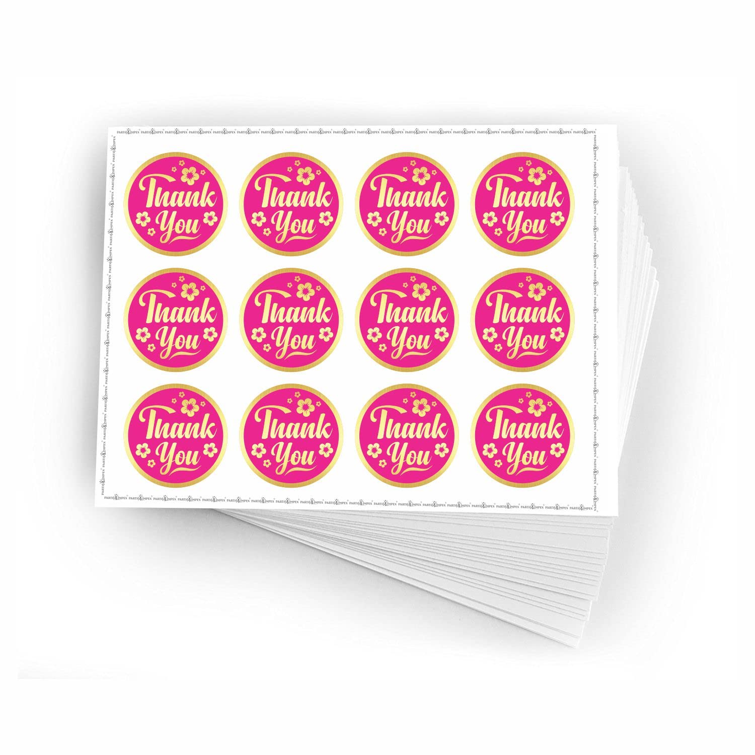 Thank You Stickers Seals Labels (Pack of 120) 2" Large Round Gold Foil Stamping for Cards Gift Envelopes Boxes - Magenta