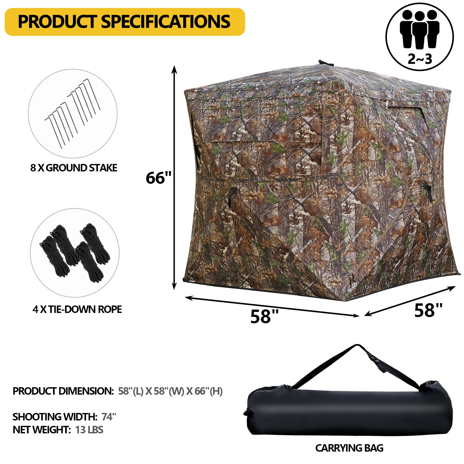 Trigoo Hunting Blind 2-3 Person 270 Degree Pop Up Hunting Ground Tent See Through with Carrying Bag and Ground Stakes