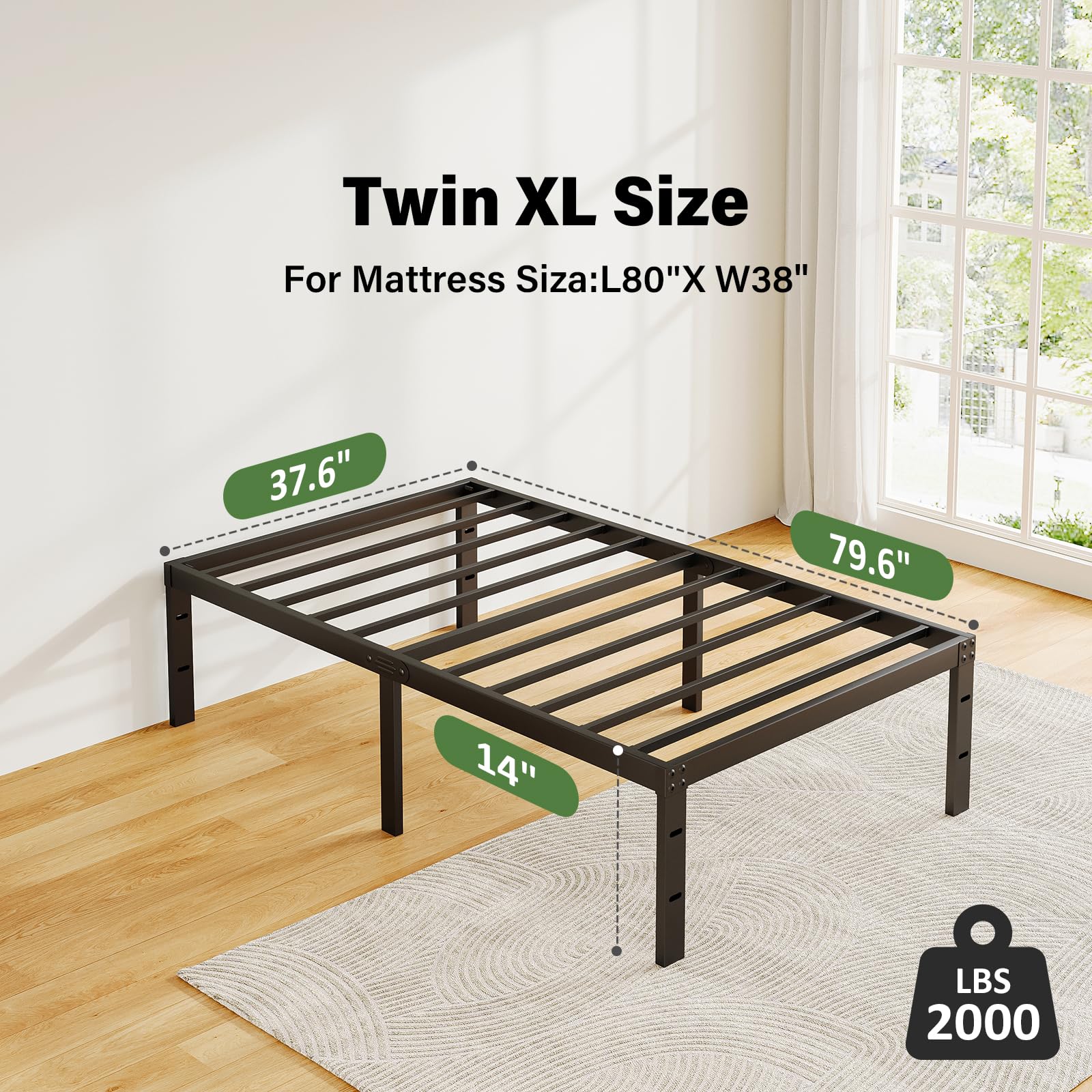 Twin XL Bed Frame 7 Inch Metal Bed Frame for Box Spring and Mattress, Tool-Free Heavy Duty Bedframe Easy Assembly Box Spring Base Black