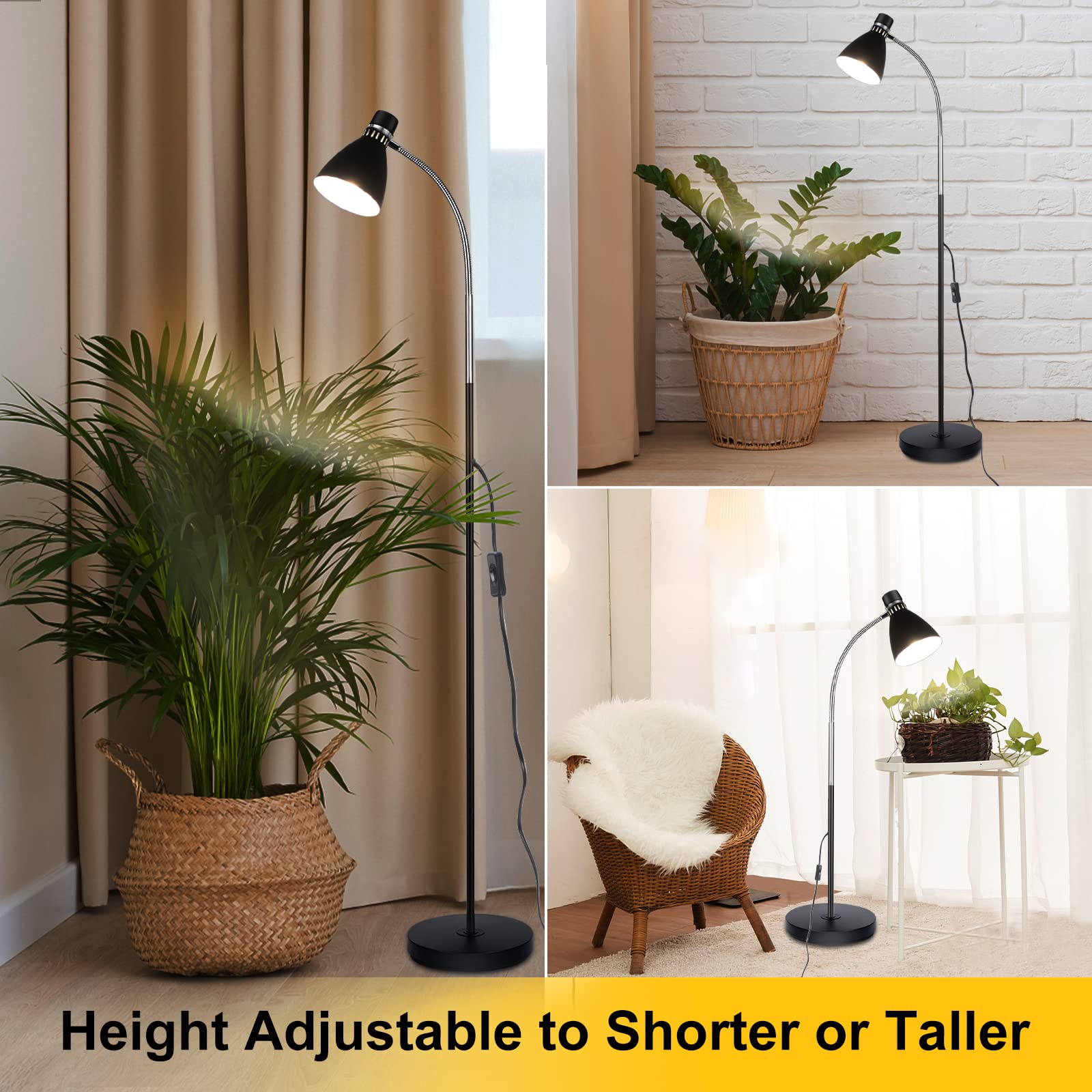 TJBIN Adjustable Gooseneck Floor Lamp White,Floor Reading Lamp for Bedroom, Grow Light for Indoor Plants. Minimalist Standing Lamp & Small Task Floor Light