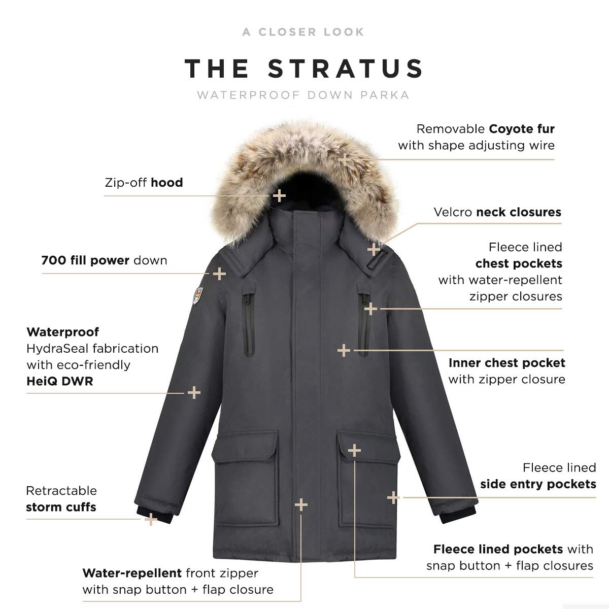 Triple F.A.T. Goose Aisen Collection | Stratus Waterproof Mens Down Jacket (Medium, Black)