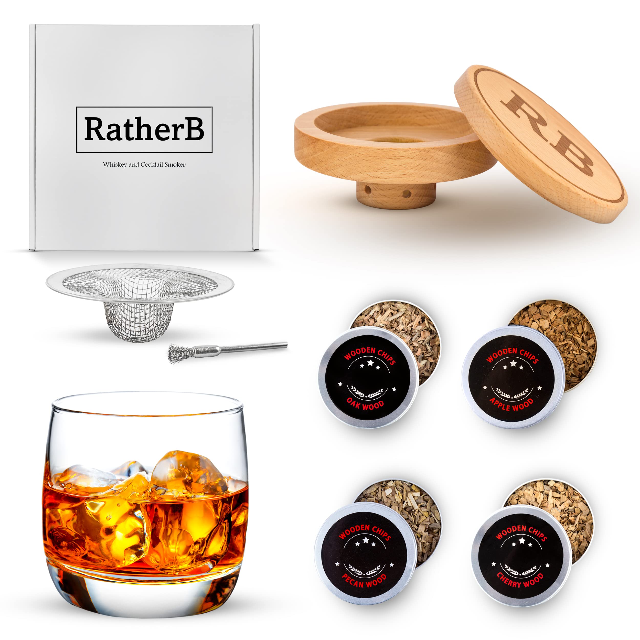 Whiskey and Cocktail Smoker, Smoke Infuser with 4 Wood Chip Flavoring, Old Fashioned Bourbon Brandy Smoker kit, Bartender Kit, Gift Ideas for Men