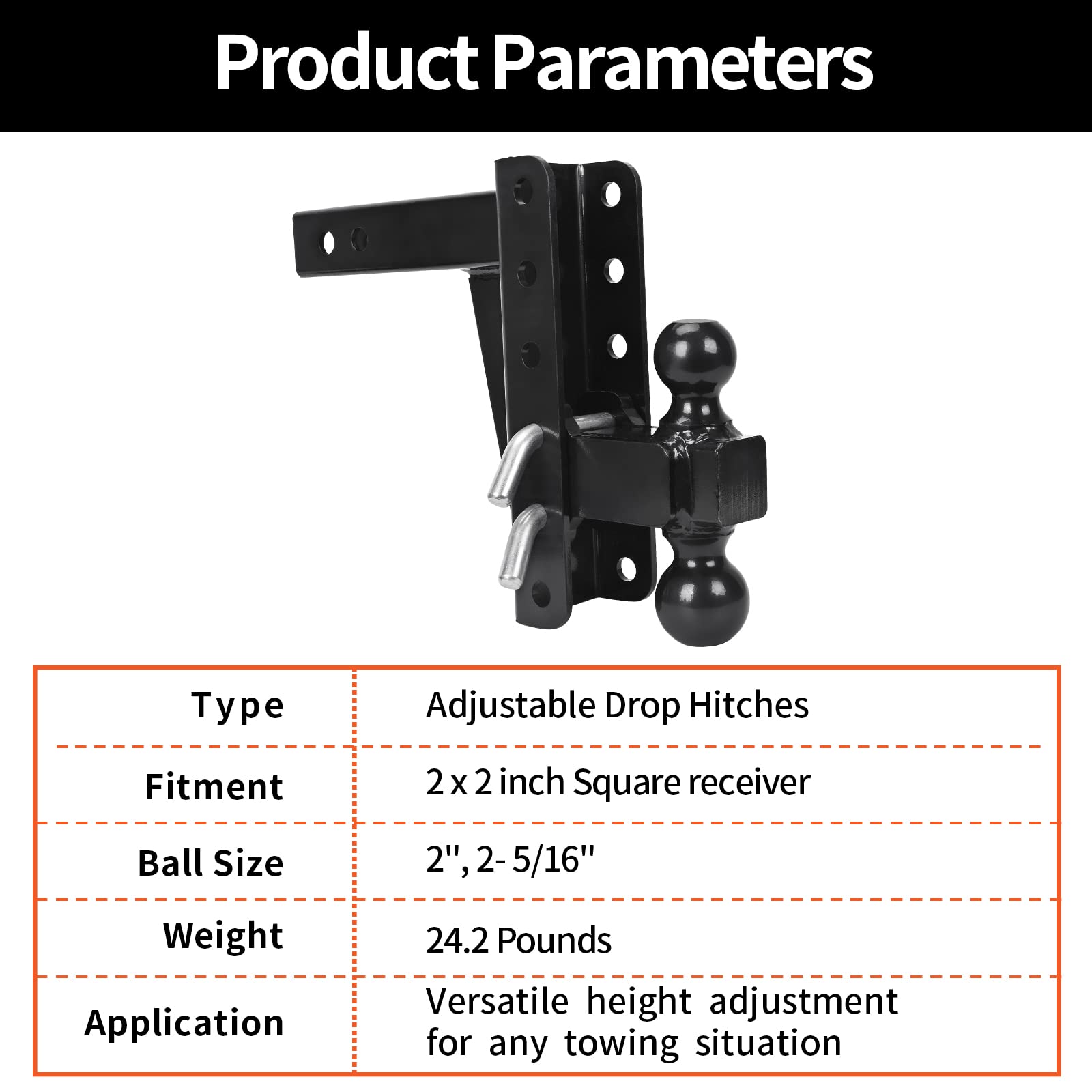 YITAMOTOR Adjustable Trailer Hitch Ball Mount, Fits 2’’ Receiver, 8’’ Drop/Rise with 2’’ & 2 5/16’’ Dual Balls, 10,000 lbs Capacity (2’’ Shank, Black Powder Coated Steel)