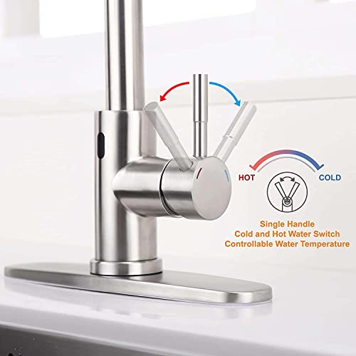 Touchless Single Kitchen Faucet High Arc Pull Out Faucet, Kitchen Faucet with Pull Down Sprayer with Kitchen Soap Dispenser for Kitchen Sink
