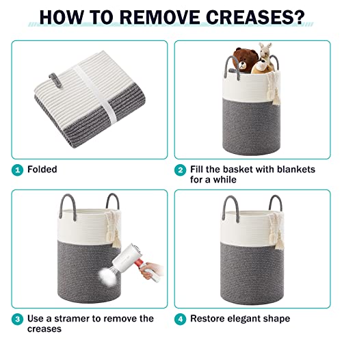 YOUDENOVA Cotton Rope Laundry Hamper Basket, 58L Tall Woven Collapsible Baskets for Blanket Organizing Clothes Hamper for Laundry Room Storage