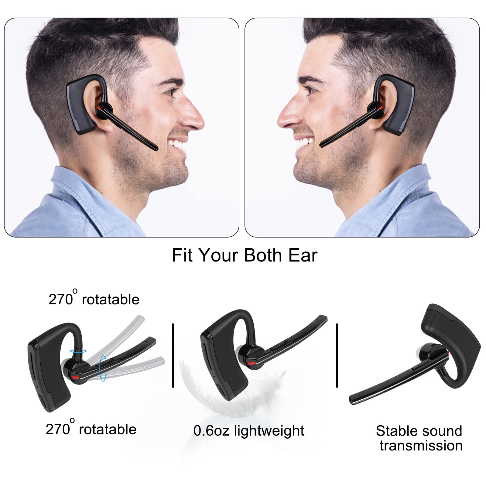 Walkie Talkie Bluetooth Headset with Noise Cancelling Mic 2 Pin Wireless Earpiece with Finger PTT Compatible with BaoFeng Kenwood Btech Radios & More(Not Compatible with Motorola/Midland)