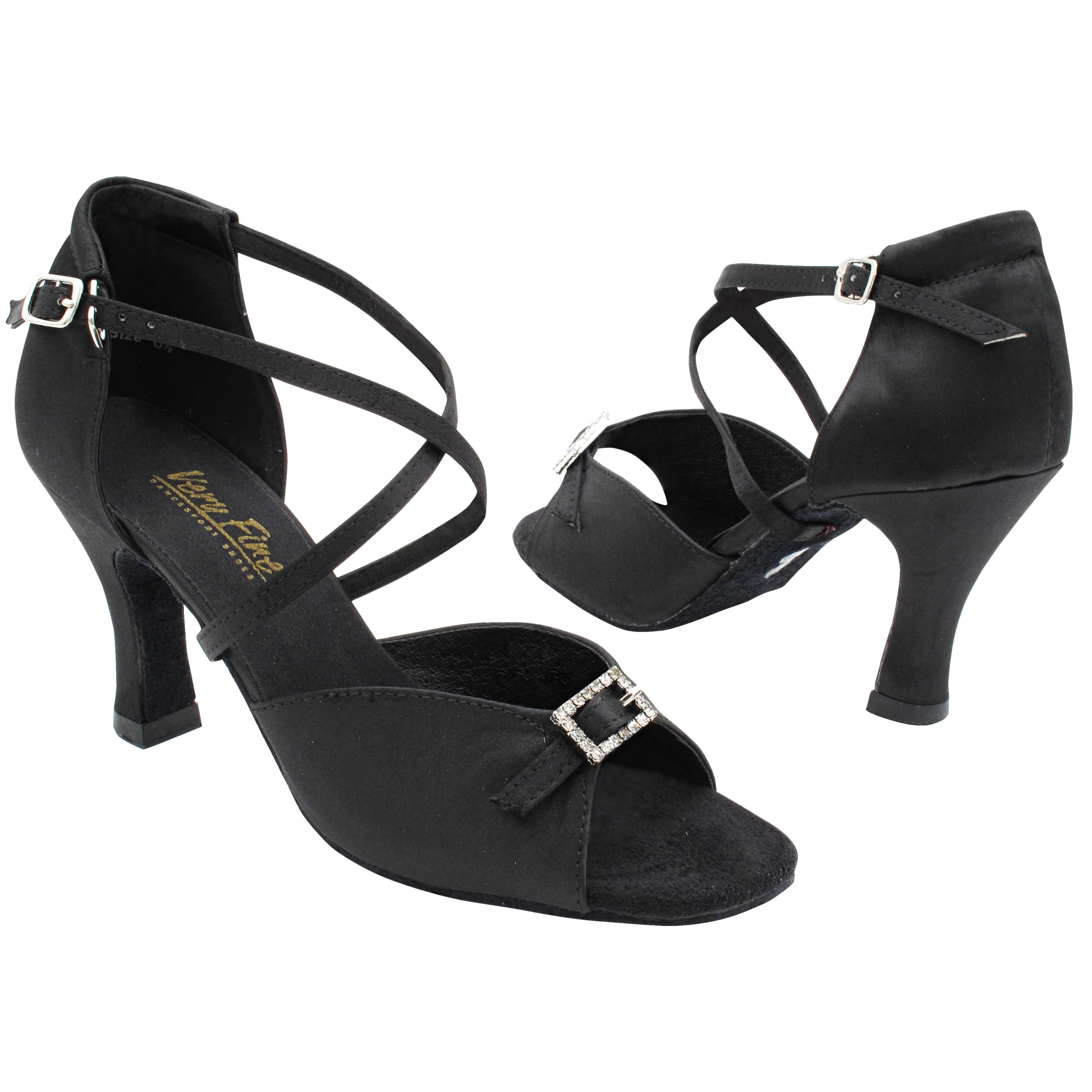 Very Fine Womens Dance Shoe CLC1636 Latin Salsa Ballroom Waltz Black Satin 3-inch Heel M 6.5