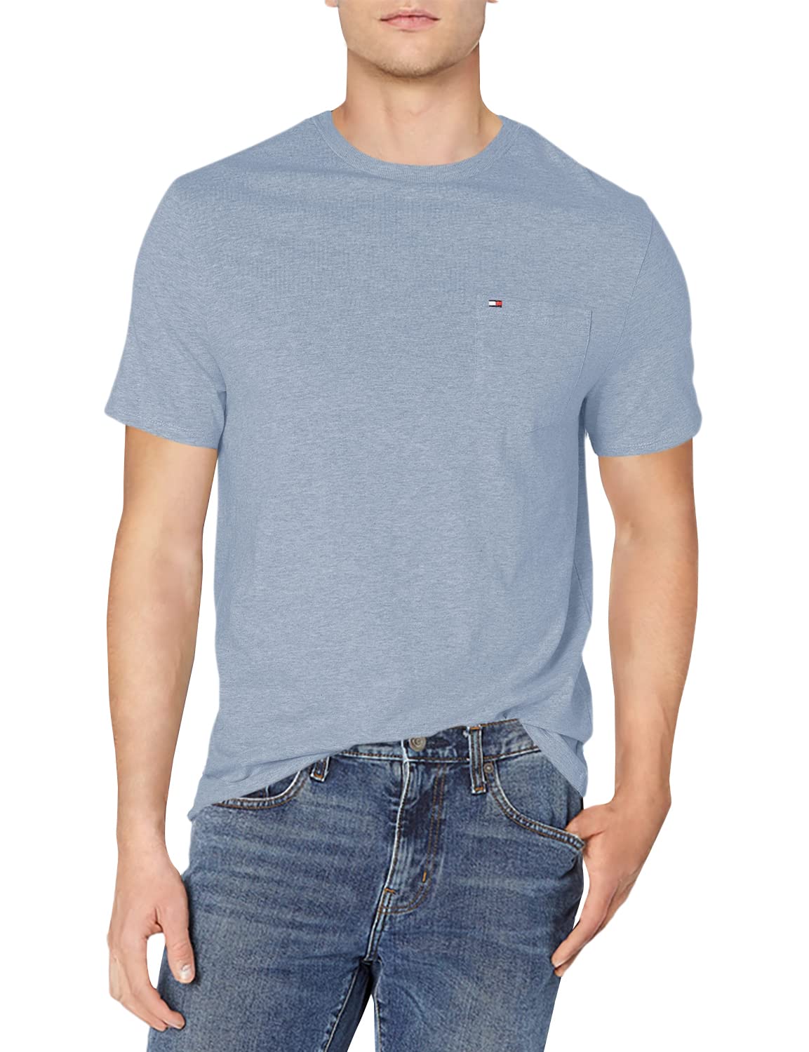 Tommy Hilfiger Men's Tall Essential Short Sleeve Cotton Crewneck Pocket T-Shirt, Malaga Blue Heather, XX-Large Big