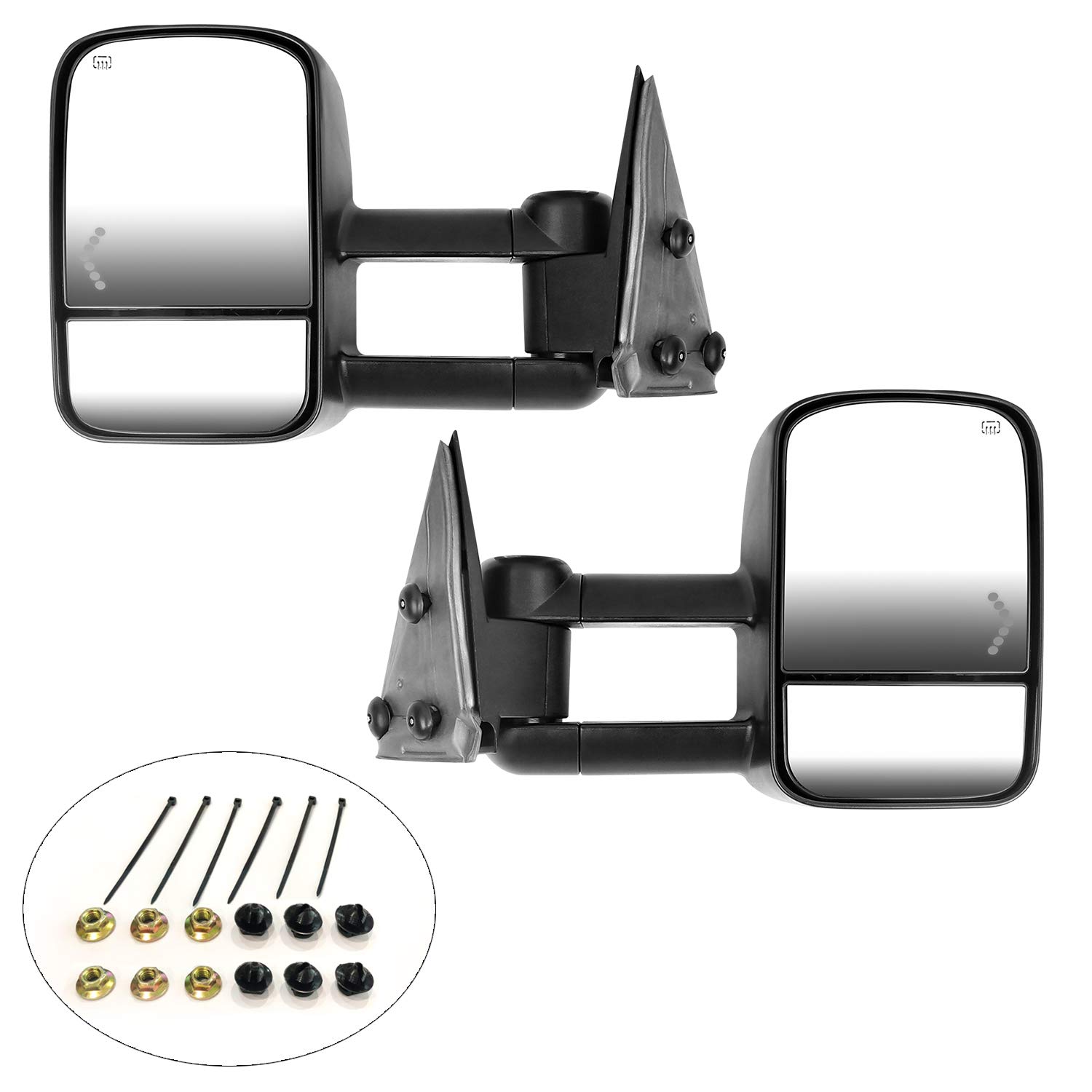 Towing Mirrors for Chevy Silverado, AAIWA Side Mirror for GMC Sierra, Power Heated Tow Mirrors with Arrow Signal Light for 2003-2007 GMC Sierra Silverado, 2 PCS