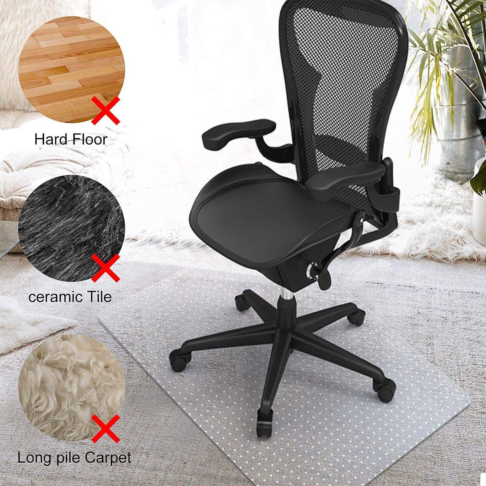 YMWD Office Chair Mat for Carpet PVC Transparent Protects Floors Mats for Low and Medium Pile Carpets 36"X 48"X 0.08" with Lip Computer Desk Floor Mat for Office and Home,with Lips
