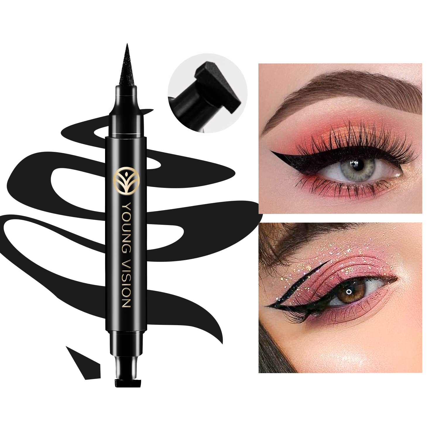 YOUNG VISION Winged Eyeliner Stamp - The Ultimate Tool for Flawless Cat-Eye Makeup, Go on Smooth, Waterproof and Long Lasting Eye Liner Pen