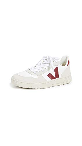 Veja Women's V-10 Lace Up Sneakers, White/Marsala, 5 Medium US