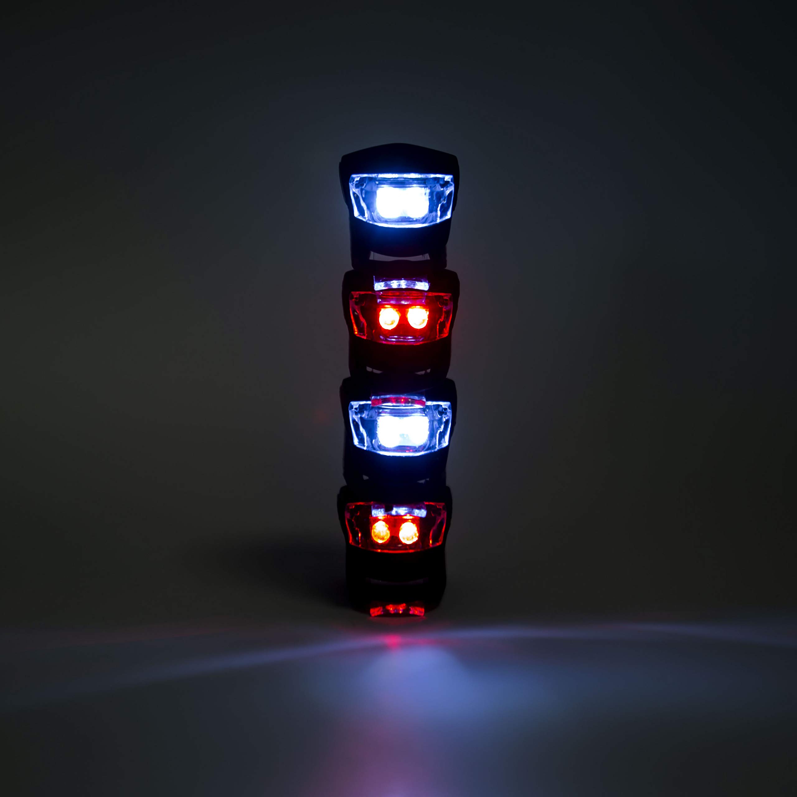 VeloChampion Bike Lights Front and Back Set of Red & White Bright Bicycle Lights Front Rear with Waterproof Silicone Housing (4 Bike Lights)