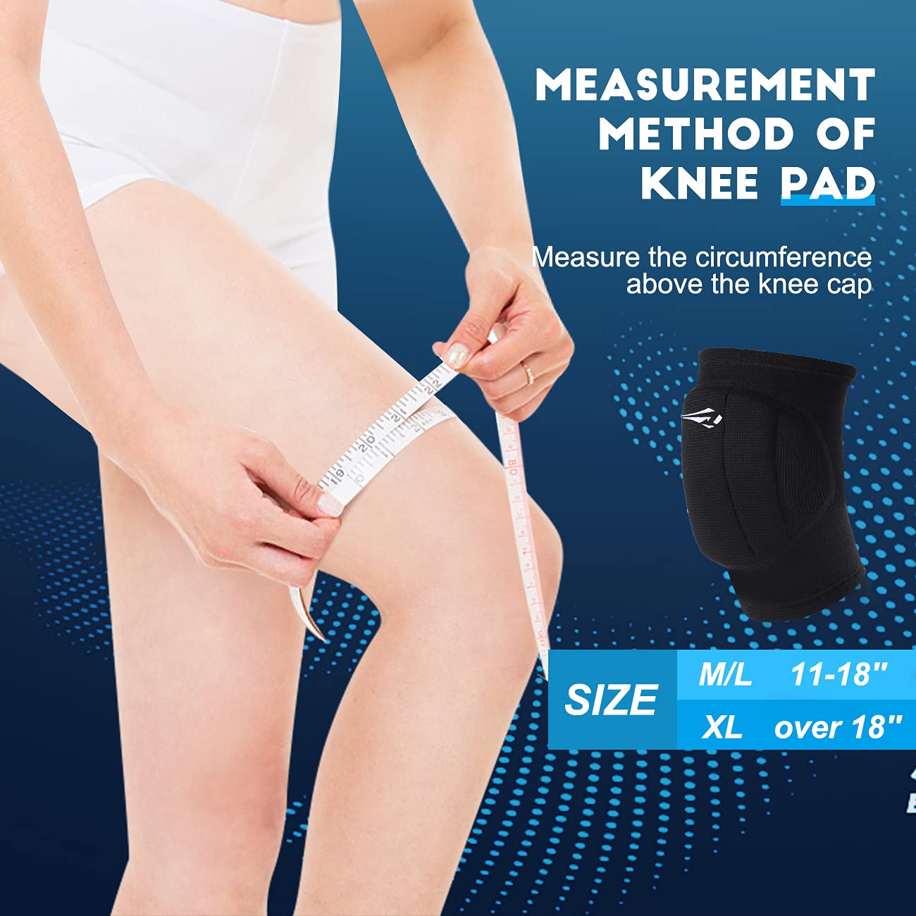 Volleyball Knee Pads with High Protective Low-Profile Soft Padding, Dance Riding Protection for Junior Youth Adult (XL)