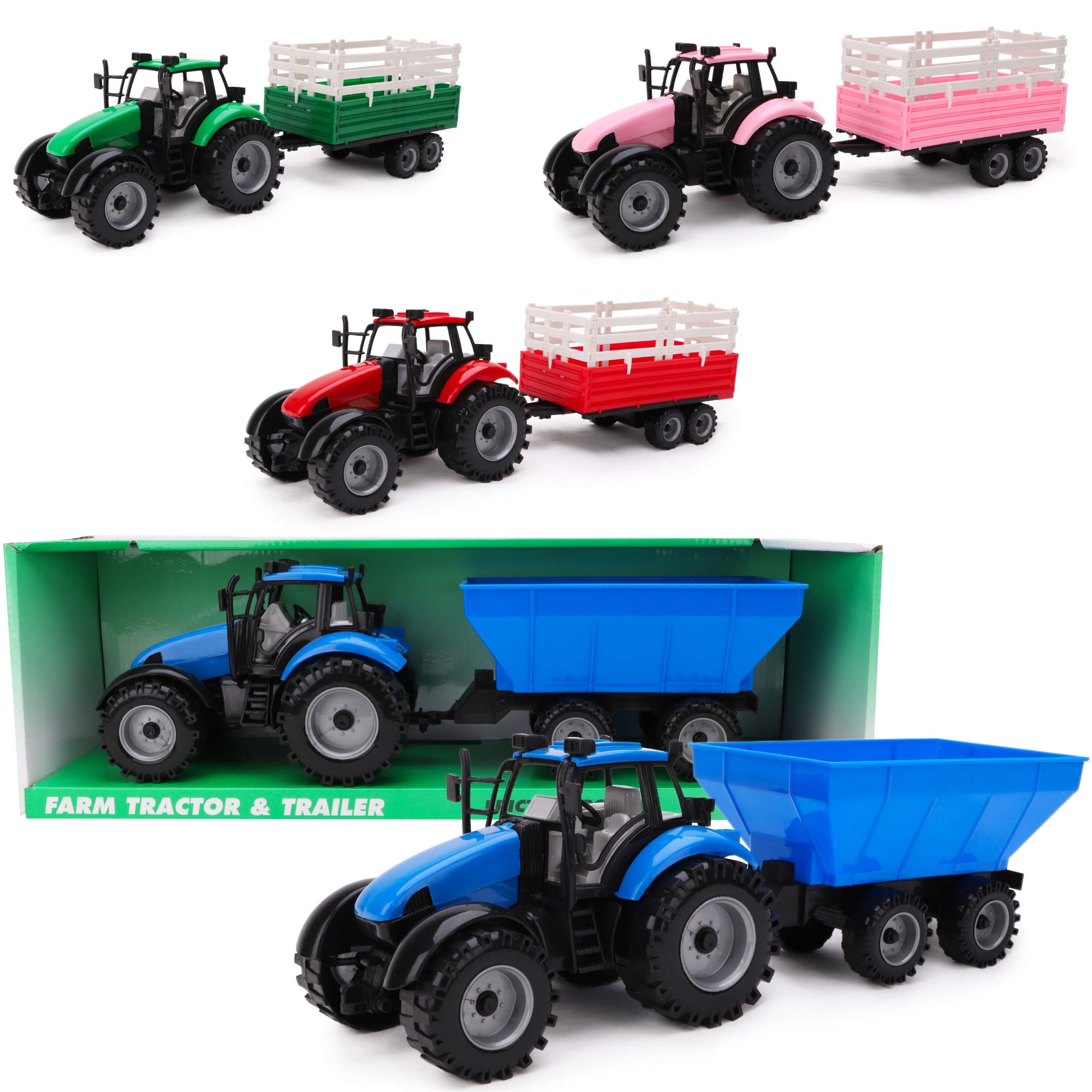Toyland Friction Powered Farm Tractor with Trailer - Childrens Farm Toys (Pink Tractor & Trailer)