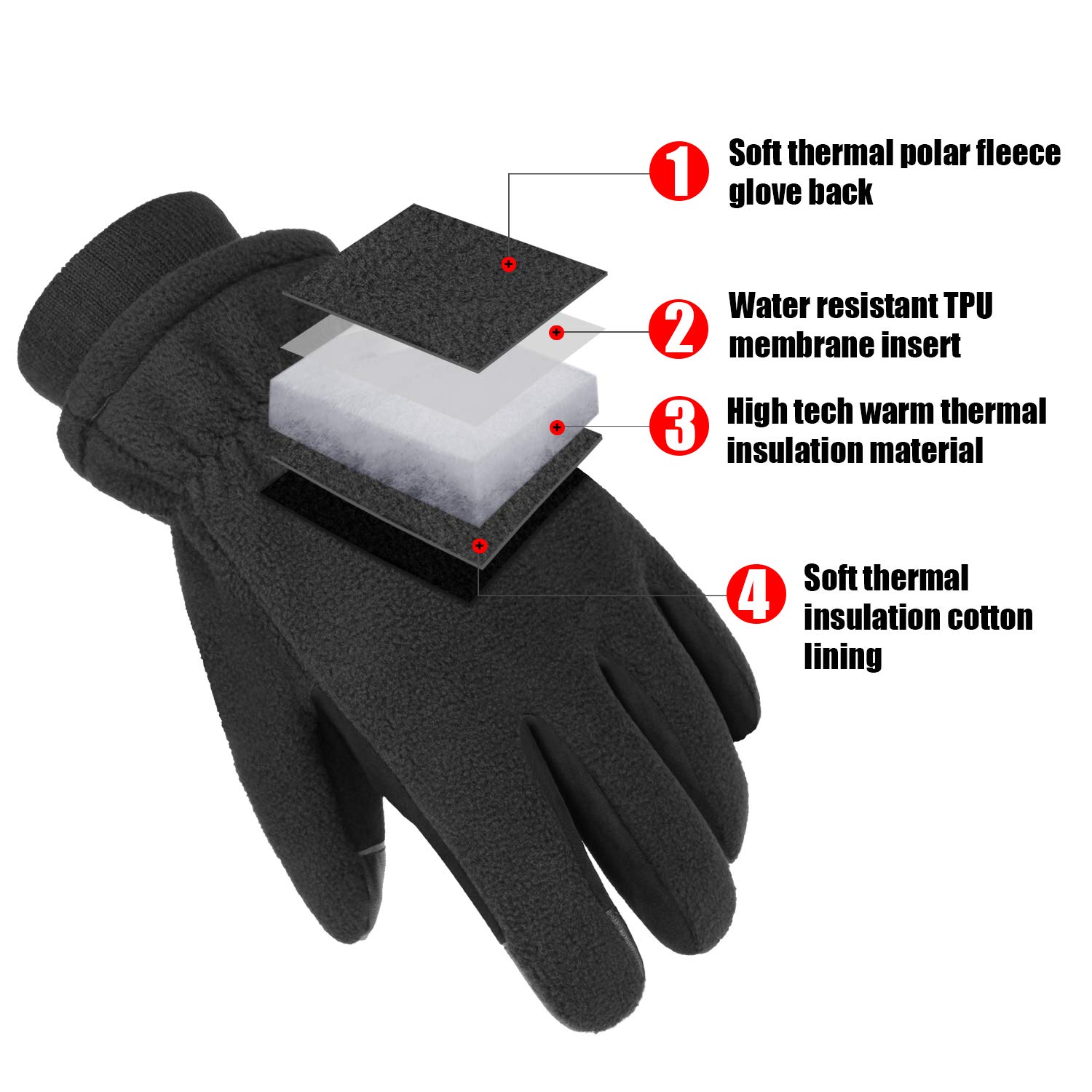 Winter Gloves with Touch Screen Fingers, Warm Gloves with Thermal Lining for Men and Women