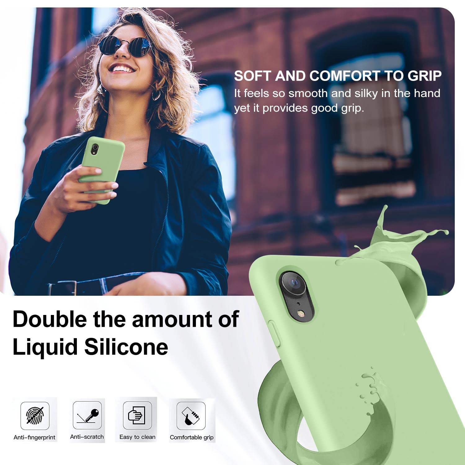 Vooii iPhone XR Case, Soft Liquid Silicone Protective Cover with Microfiber Lining, Matcha
